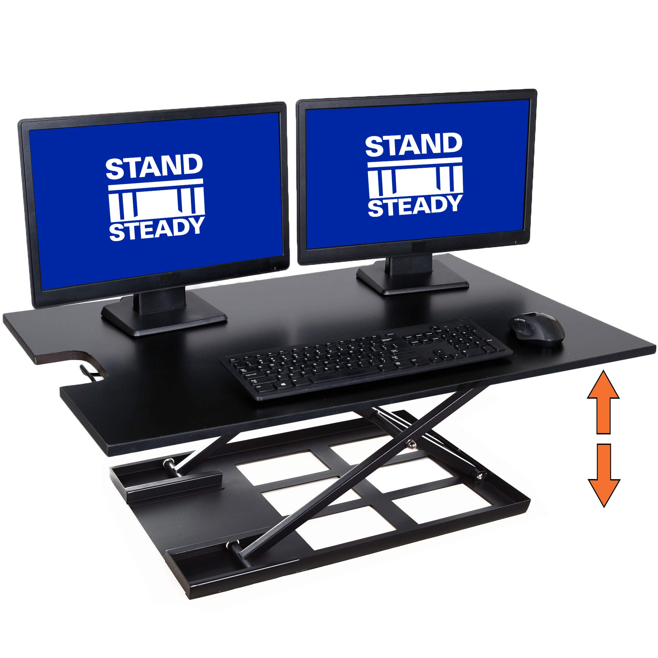 Stand Steady X-Elite Pro XL, Ergonomic Adjustable Height Standing Desk Converter, Extra Large Sit to Stand Laptop Desk Riser, Easily Fits 2 Computer Monitors (Black, 36 x 16)