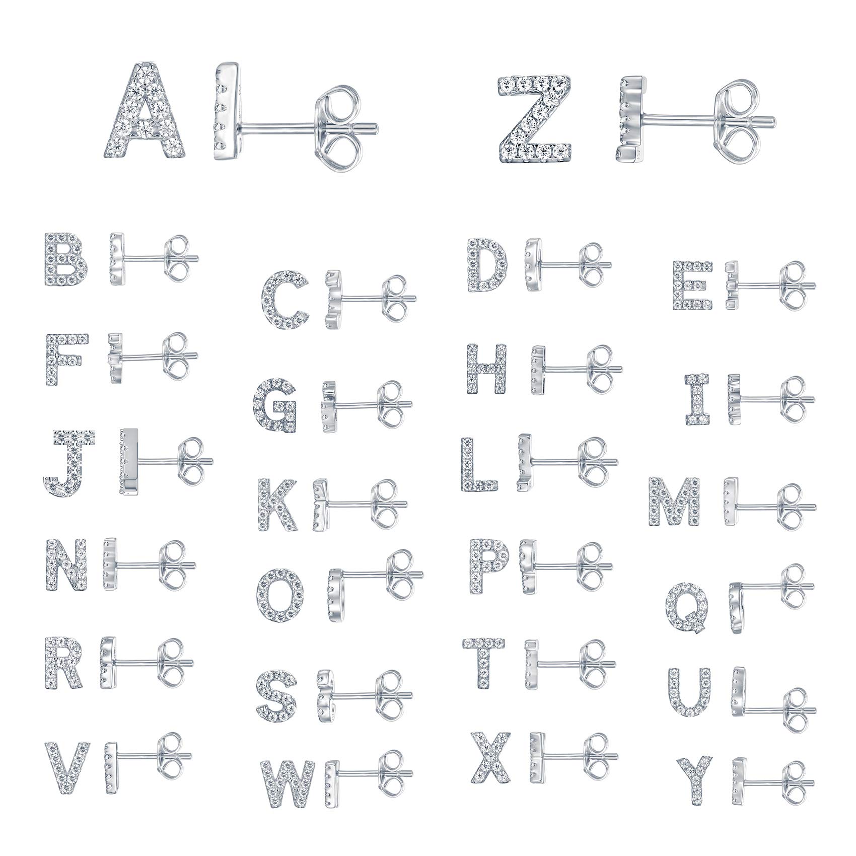 PAVOI 925 Sterling Silver CZ Simulated Diamond Stud Earrings Fashion Alphabet Letter Initial Earrings - D
