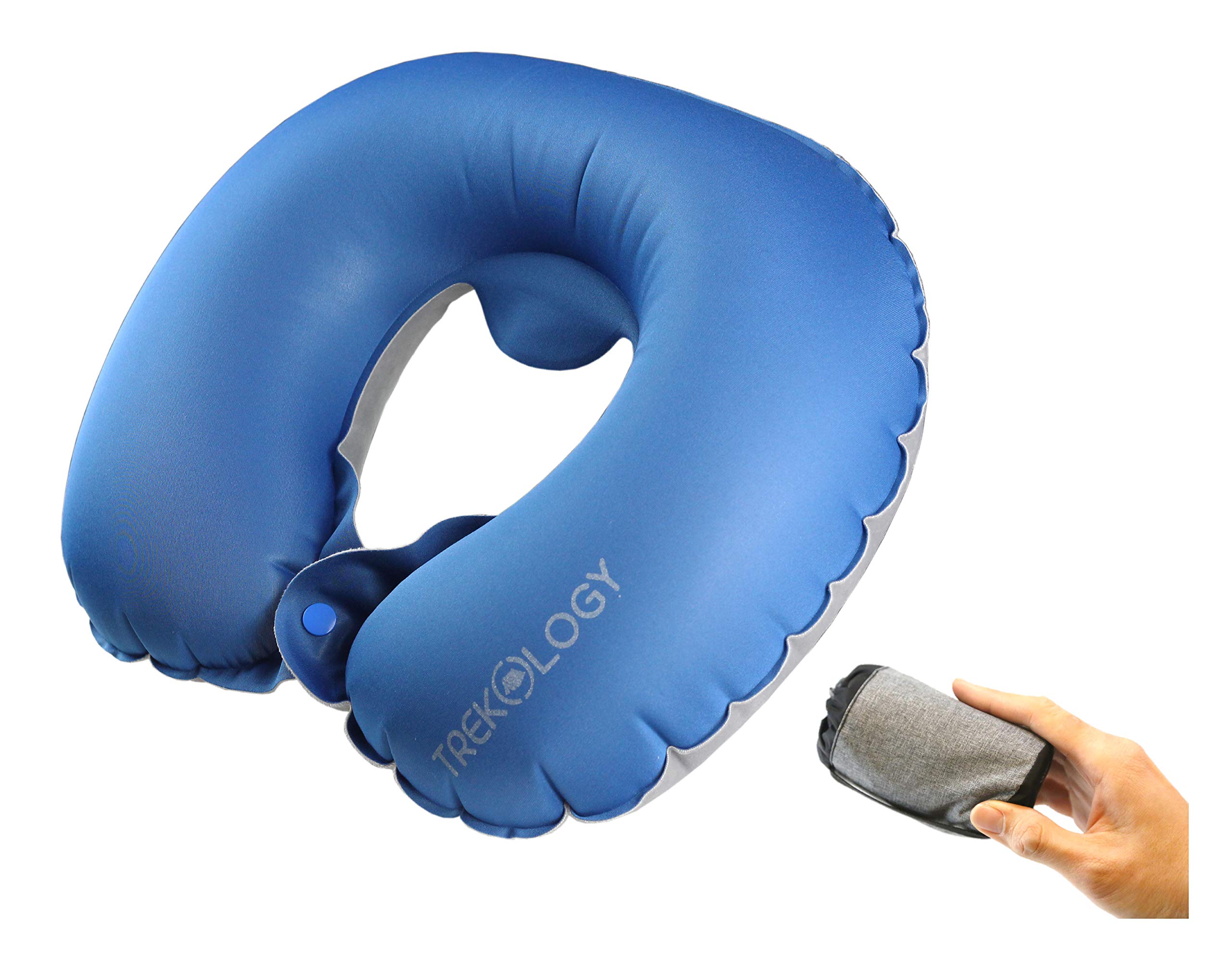 TREKOLOGY Inflatable Neck Pillow for Travel - Ultimate Comfort and Support for Airplanes, Cars, and More - Ergonomic Design for Restful Sleep and Neck Relief - Essential Travel Accessory