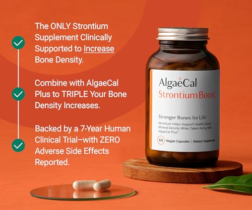 AlgaeCal Strontium Boost - Clinically Supported Strontium Citrate 680 mg Capsules Bone Strength Supplement - Pair with AlgaeCal Plus to Increase Bone Density in Just 6 Months, 3 Month Supply