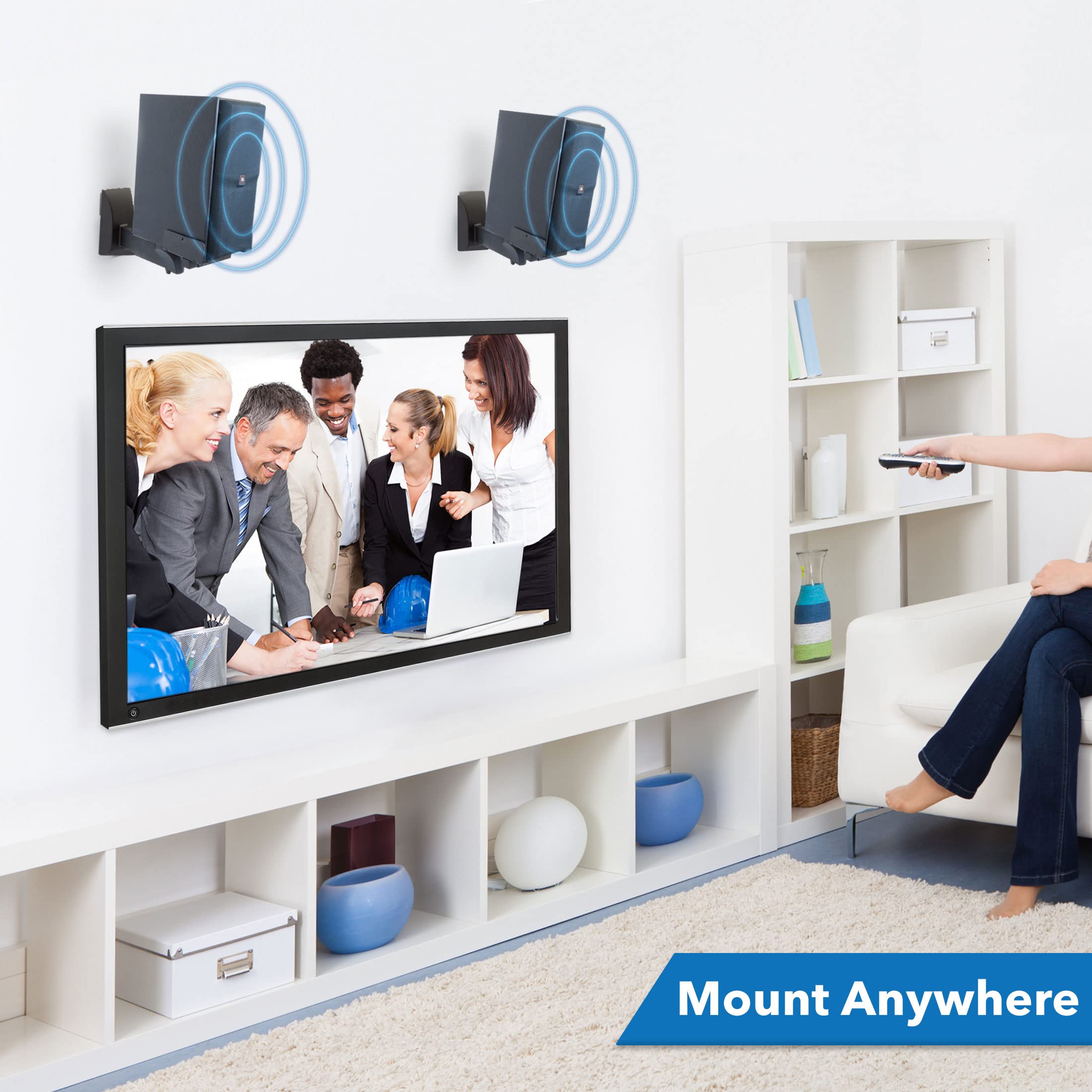 Mount-It! Bookshelf Speaker Wall Mount, Pair of Universal Side Clamping Speaker Shelf Wall Mounting Brackets for Large or Small Speakers, 2 Full Motion Mounts, 55 Lbs Capacity, Black (MI-SB37)