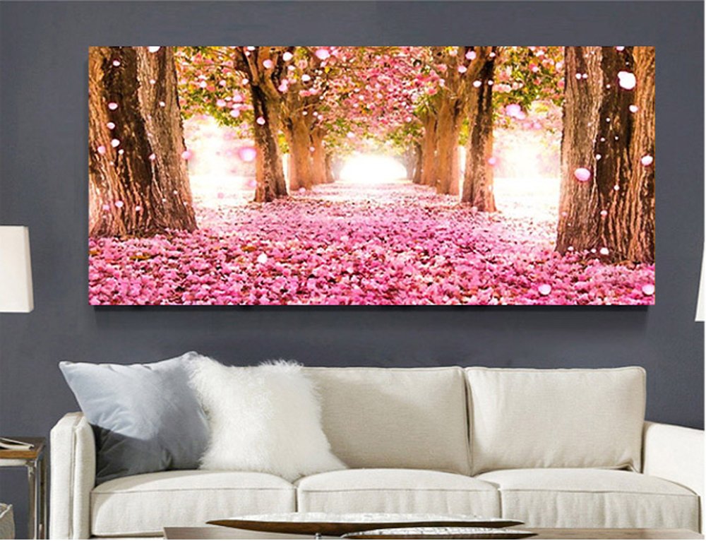 tomungs Large 5d Diamond Painting Kits for Adults Full Drill Cherry Blossom Flower Tree Paint by Diamonds DIY Round gem Paintings Pack 3D Diamond Painting Bead Art kit Size 130 X 50 cm
