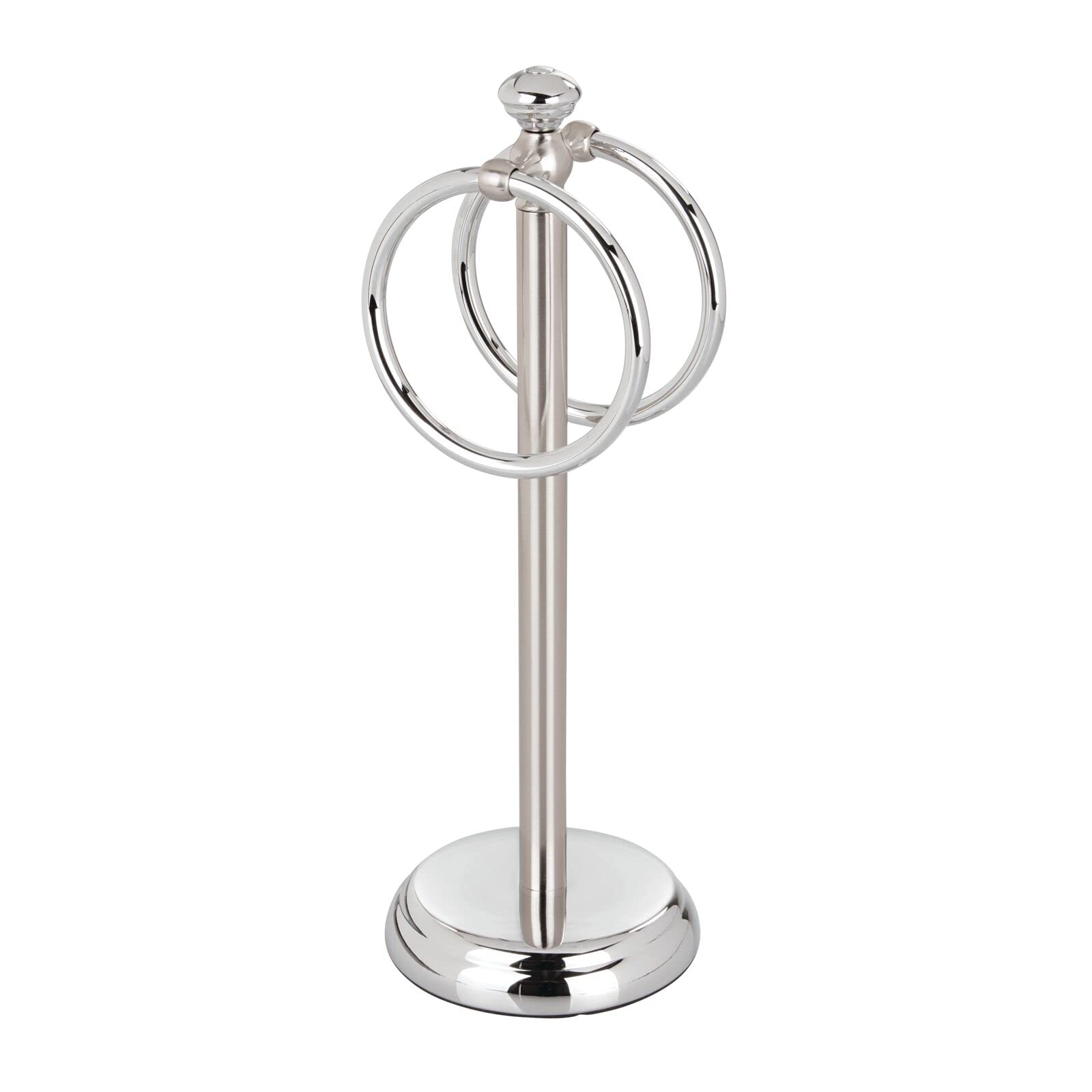 mDesign Steel Towel Rack Holder Stand with 2 Hanging Rings for Bathroom Vanity Countertops - Space Saving Hand Towel Holder - Hyde Collection - Chrome/Brushed