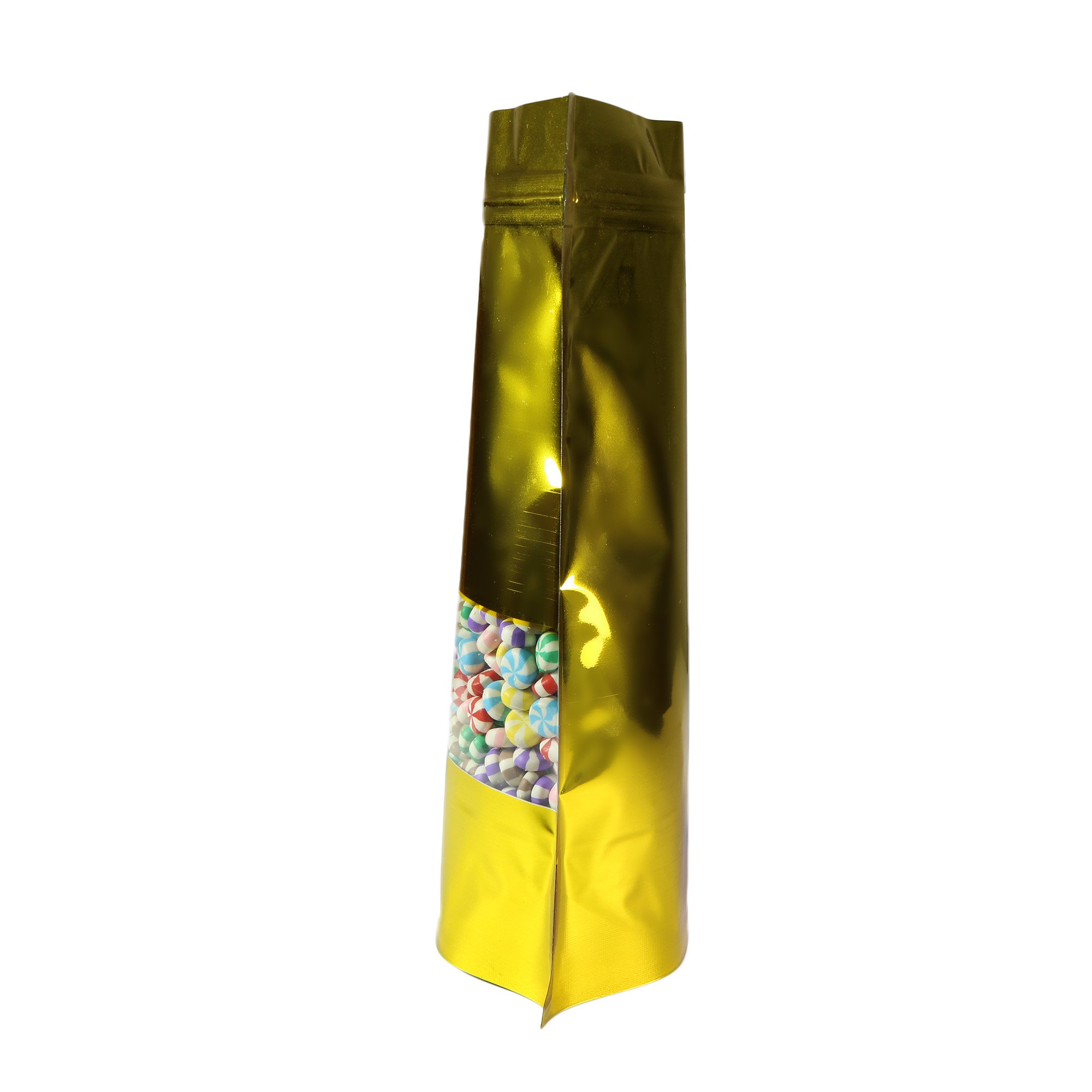Pack of 100 Shiny Glossy Color w/Clear Window Stand-Up Heat Sealable Zip Top Bags (Shiny Gold w/Window, 10x15cm (4x6"))