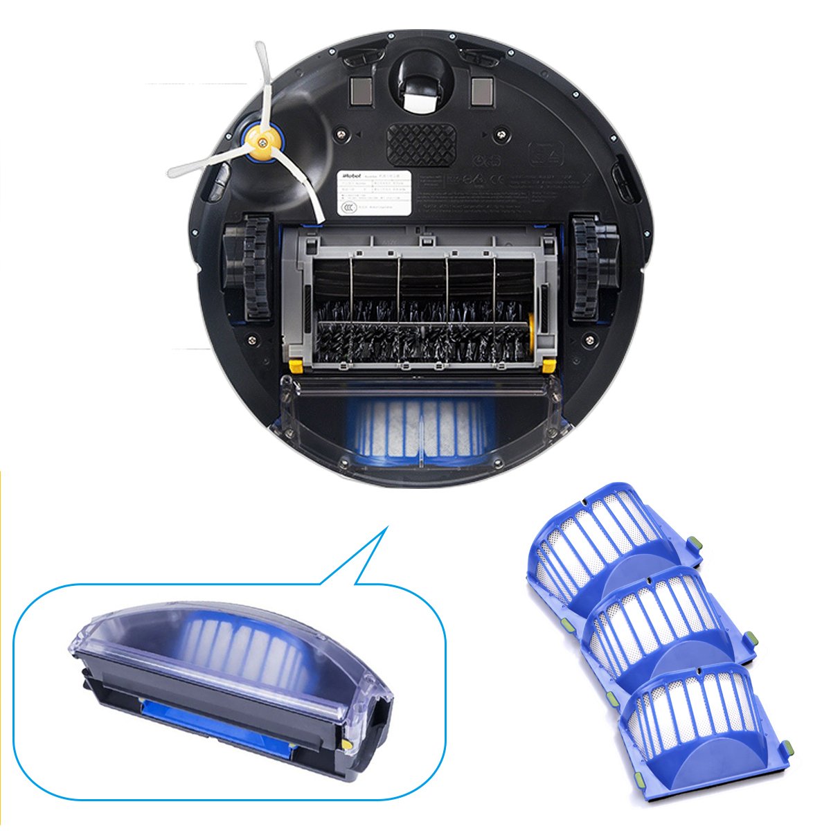Energup Accessory for Irobot Roomba 500 600 610 620 650 Series Vacuum Cleaner, Package Includes 3Pack Filter, 3Piece Side Brushes, 1 Pack Bristle & Flexible Beater Brush, 2 x cleaning tools