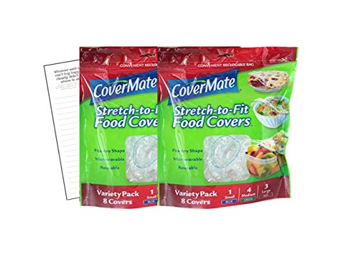 Covermate Stretch-to-fit Food Covers 2pk plus Convenient Magnetic Shopping List by Harper & Ivy Designs, Reusable, Dishwasher Safe, Microwavable, BPA/PVC Free, Great for Leftovers, Heavy Duty, 3 Sizes
