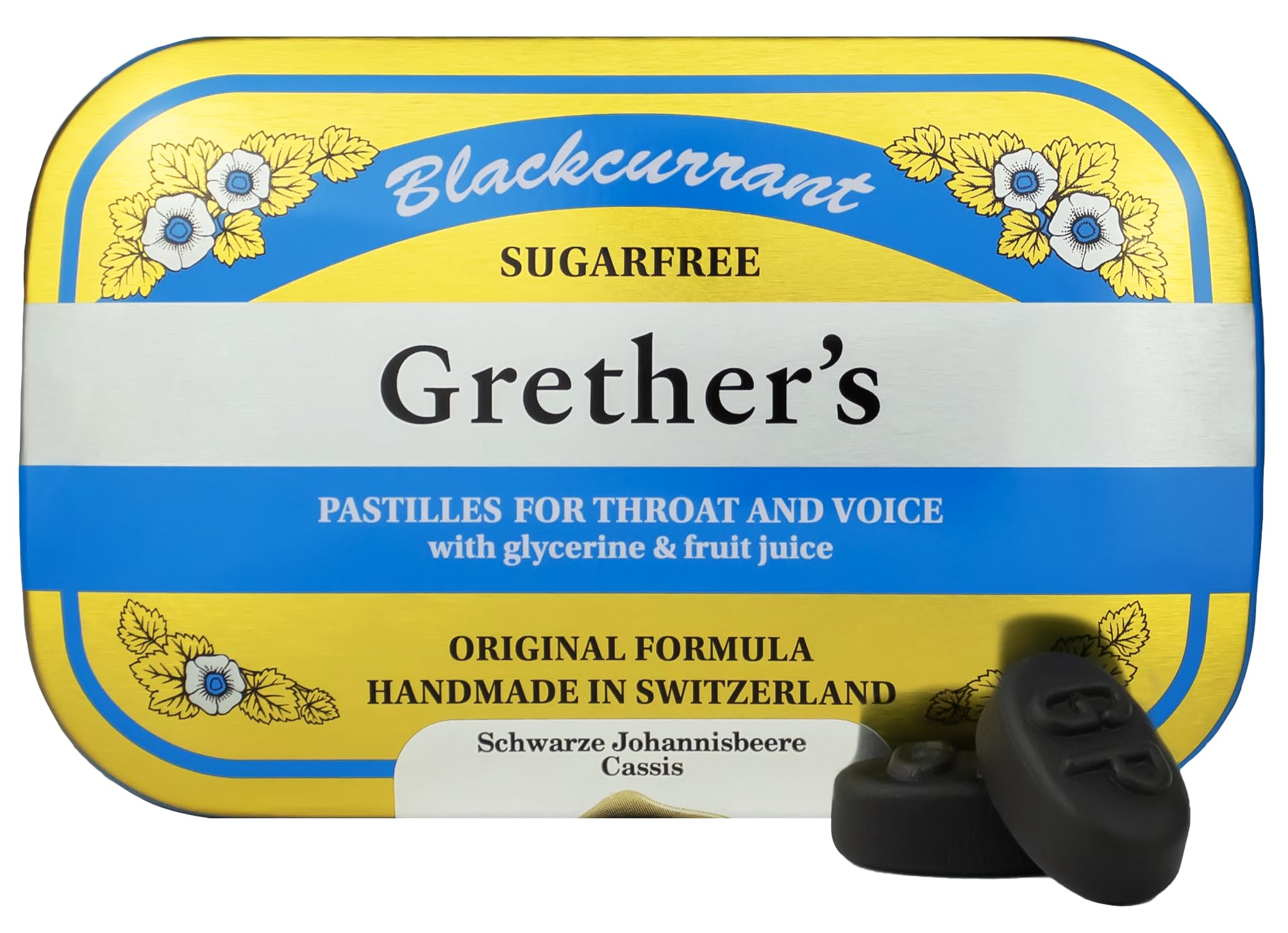 GRETHER'S Sugarfree Blackcurrant Pastilles Natural Remedy for Dry Mouth Relief - Soothing Throat & Healthy Voice - Gift for Singers - Gluten-Free - 1-Pack - 15 oz.