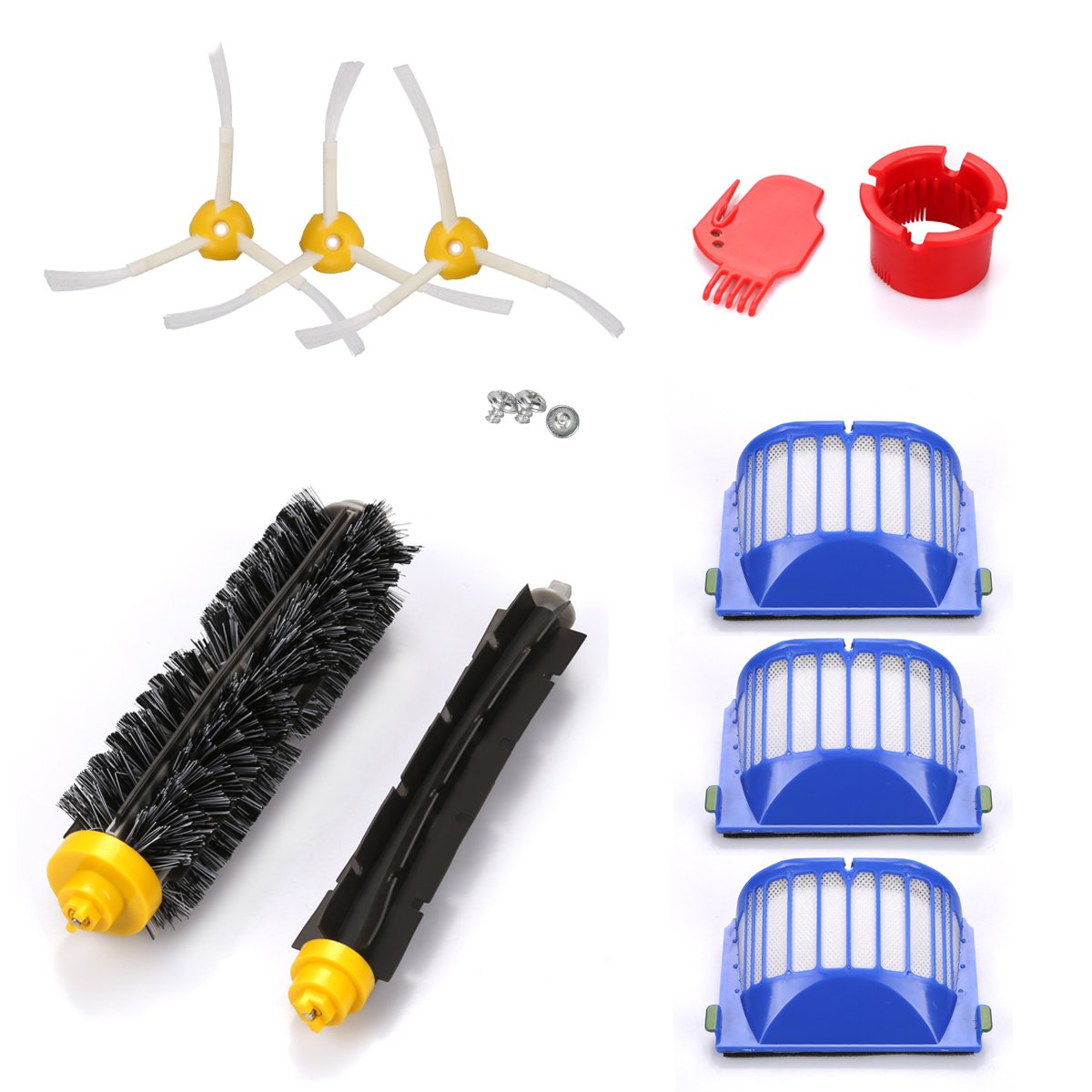 Energup Accessory for Irobot Roomba 500 600 610 620 650 Series Vacuum Cleaner, Package Includes 3Pack Filter, 3Piece Side Brushes, 1 Pack Bristle & Flexible Beater Brush, 2 x cleaning tools