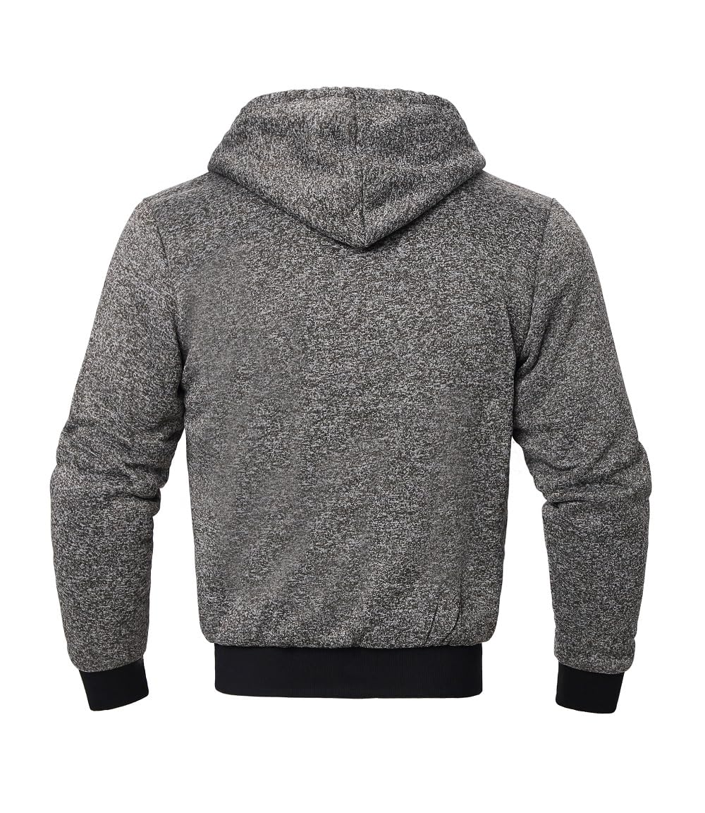 Plus Size S-5XL Marled Fleece Hoodie for Men Heavyweight Sherpa Lined Full Zip Up Big&Tall Long Sleeve Winter Jacket Coat(Dk.Grey, 5XL)