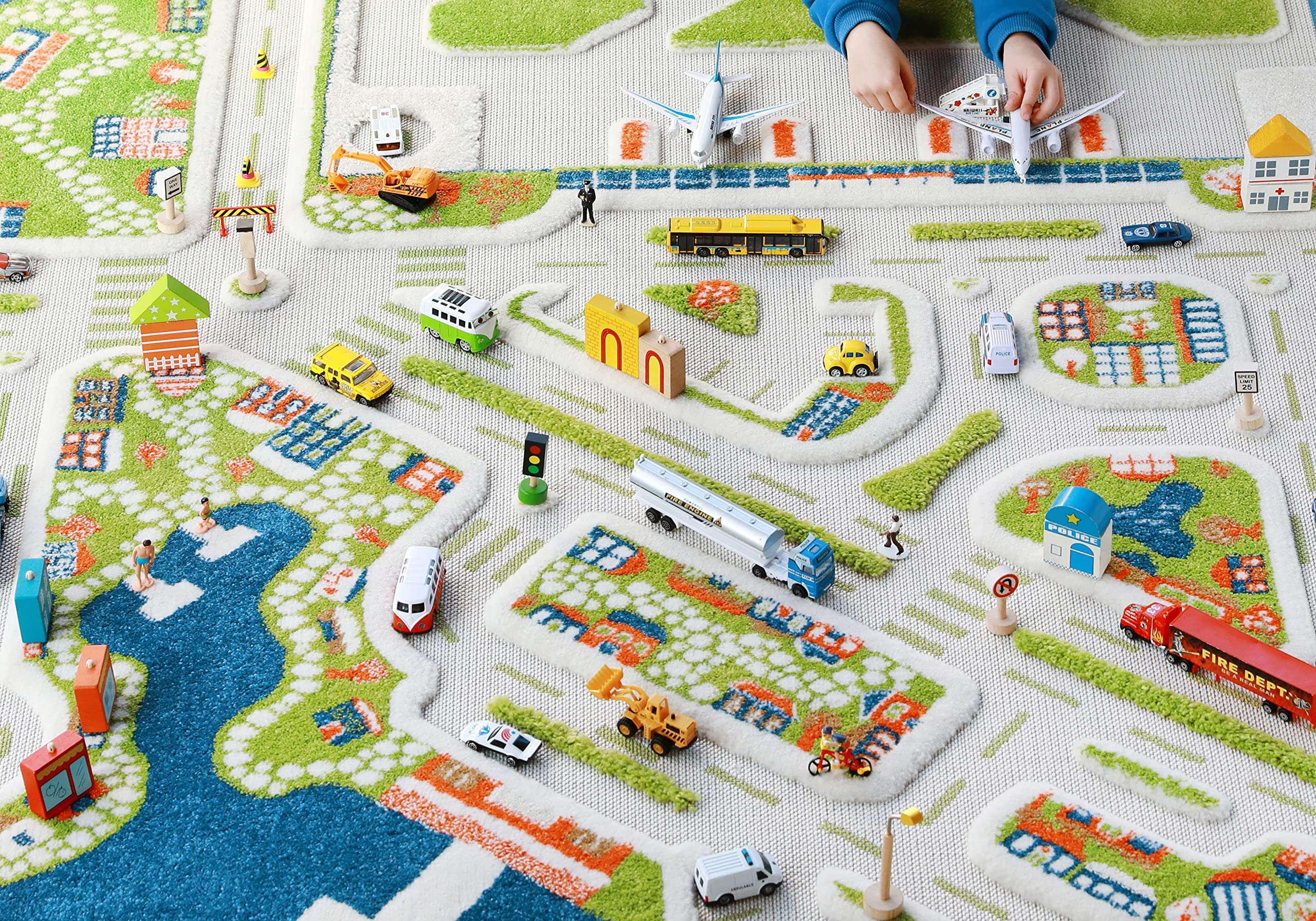 IVI Mini City Thick 3D Kids Play Mat Rug, 71" L x 53" W, Non-Toxic, Stain Resistant, Educational Montessori Activity Toys for Kids