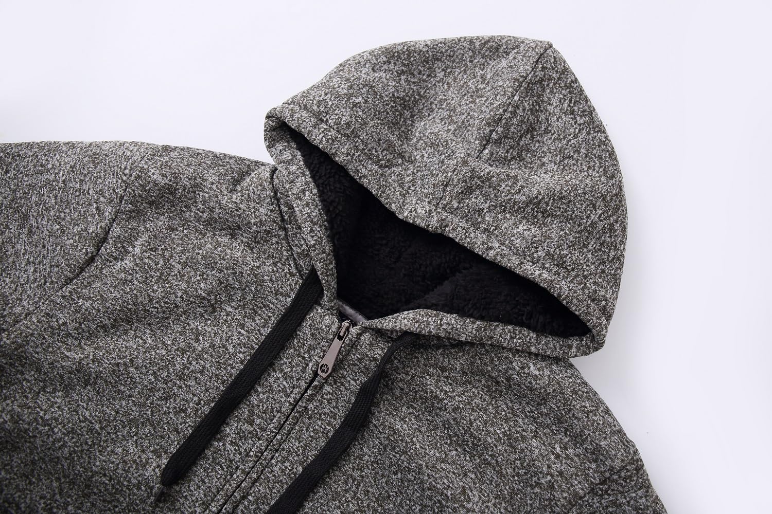 Plus Size S-5XL Marled Fleece Hoodie for Men Heavyweight Sherpa Lined Full Zip Up Big&Tall Long Sleeve Winter Jacket Coat(Dk.Grey, 5XL)