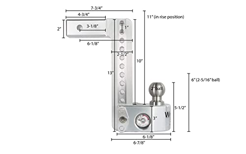 Weigh Safe WS10-2-SET Aluminum Adjustable 10" Drop, Stainless Steel Balls for 2" Receiver 12,500 GTW