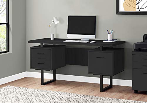 Monarch Specialties Laptop/Writing Floating Desktop-3 Storage Drawers-Reversible-Large Home Office Computer Desk, 60" L, Black/Black