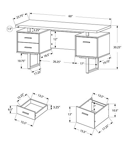 Monarch Specialties Laptop/Writing Floating Desktop-3 Storage Drawers-Reversible-Large Home Office Computer Desk, 60" L, Black/Black