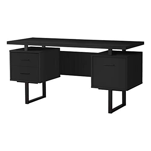 Monarch Specialties Laptop/Writing Floating Desktop-3 Storage Drawers-Reversible-Large Home Office Computer Desk, 60" L, Black/Black