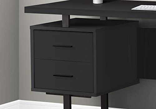 Monarch Specialties Laptop/Writing Floating Desktop-3 Storage Drawers-Reversible-Large Home Office Computer Desk, 60" L, Black/Black