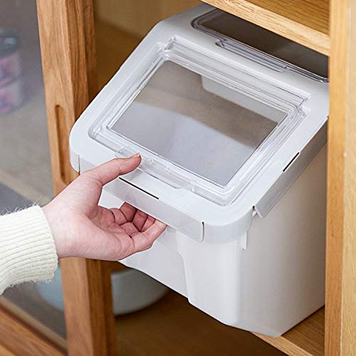 AnRui Dog Food Storage Container Airtight Plastic Rice Holder Dispenser Cereal Grain Organizer Box Pet Dog Cat Food Bin with Locking Lid, Measuring Cup, Scoop & Wheels, Grey, Small