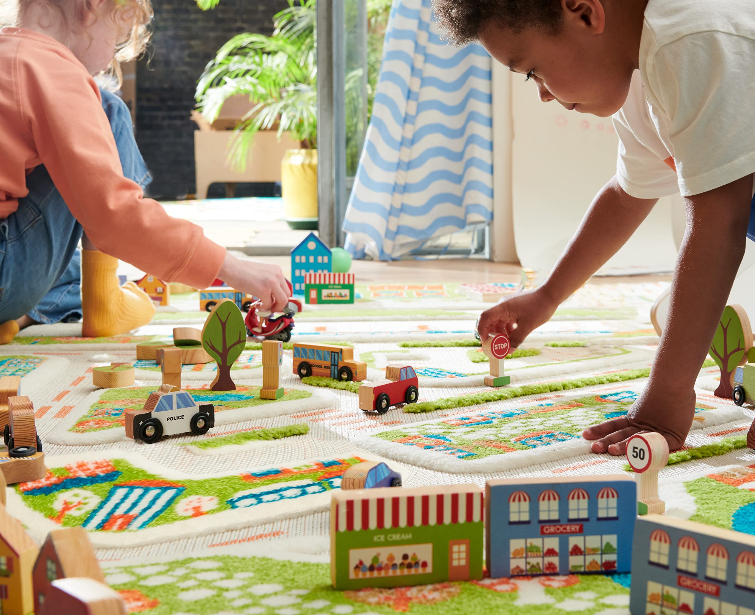 IVI Mini City Thick 3D Kids Play Mat Rug, 71" L x 53" W, Non-Toxic, Stain Resistant, Educational Montessori Activity Toys for Kids