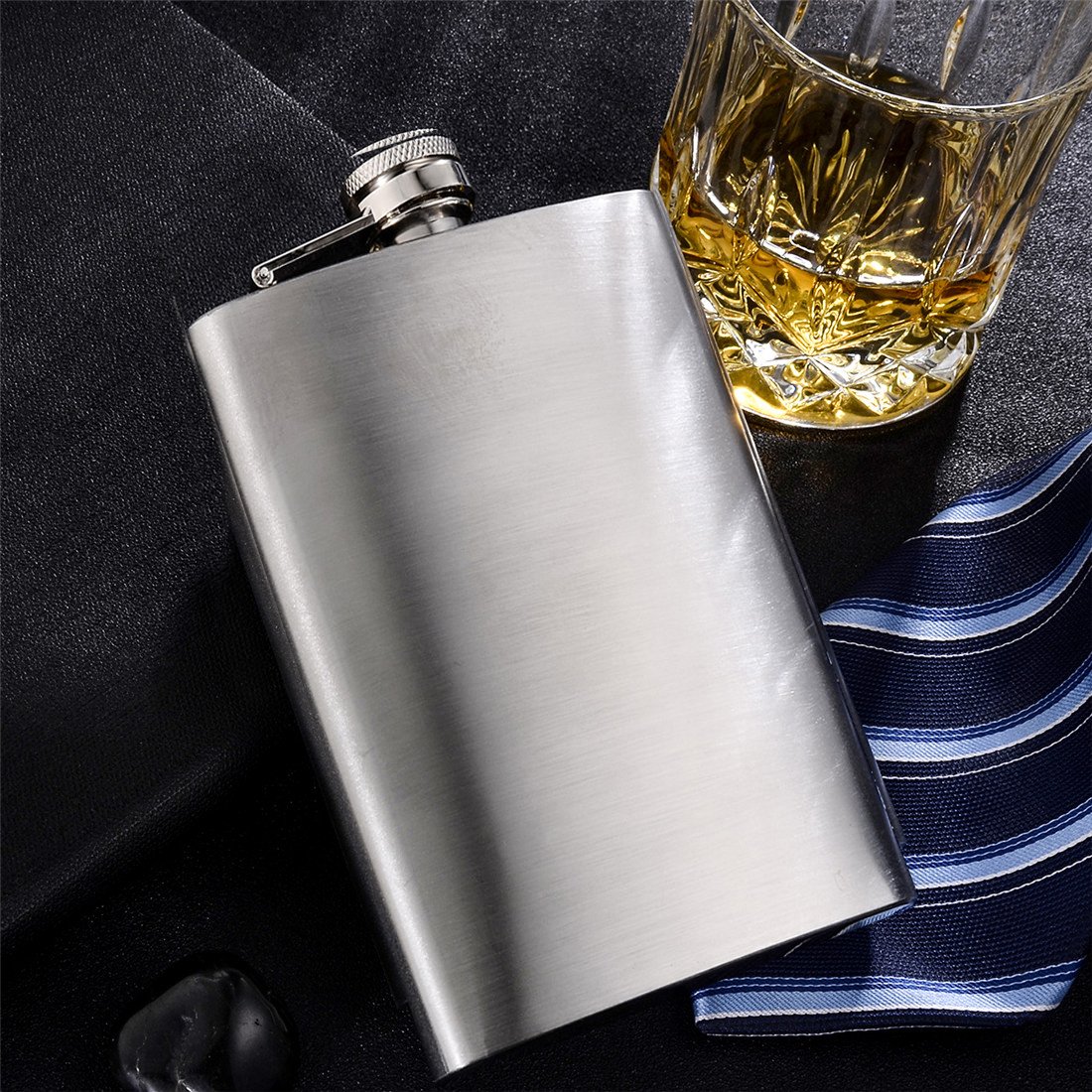 GENNISSY Silver 18/8 Stainless Steel 12OZ Hip Flask - Flasks for Liquor with Funnel Drinking Vessels