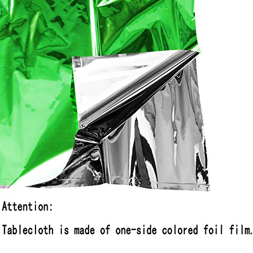 Green Foil Tablecloth Plastic Table Cover Rectangle Tables Tinsel Foil Table Cloth for Wedding Bachelorette Anniversary Birthday Thanksgiving Christmas Party, 54 x 108 Inch, 2pc