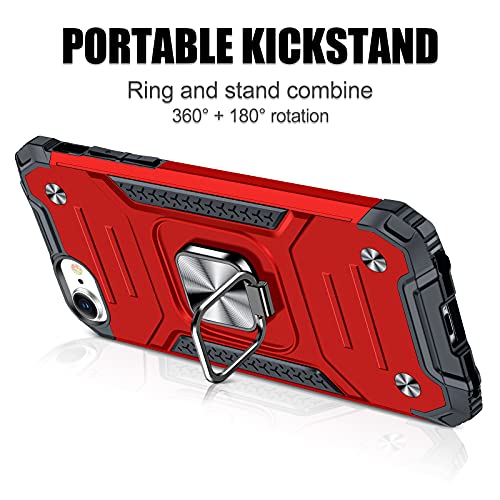 JAME Case for iPhone SE 2022/2020/8/7 Case with Screen Protectors 2Pcs, Military-Grade Drop Protection, Shockproof Protective Phone Cases, with Car Mount Ring Kickstand Case for iPhone SE 2020/8/7 Red