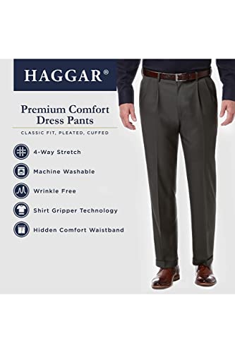 Haggar Mens Premium Comfort Classic Fit Pleat Front Reg. And Big & Tall Sizes Dress Pants, Black, 38W X 30L US