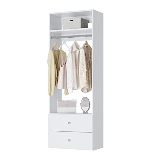 Hanging Closet Unit with Drawer (2) - Modular Closet System for Hanging - Corner Closet System - Closet Organizers and Storage Shelves (White, 19.5 inches Wide) Closet Shelves