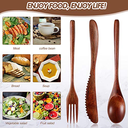 Wooden Spoon Fork Knife Cutlery Set Wooden Dinner Utensil Set Kitchen Wooden Flatware Tableware Cutlery Set Includes Wooden Spoon, Fork, Knife (12 Pieces)