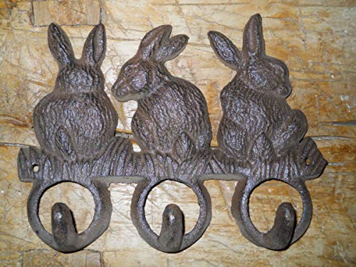 MIABE - Cast Iron Supplies for Bunny Towel Coat Hooks, Hat Hook, Key Rack Garden Rabbit Brown for Home Decor
