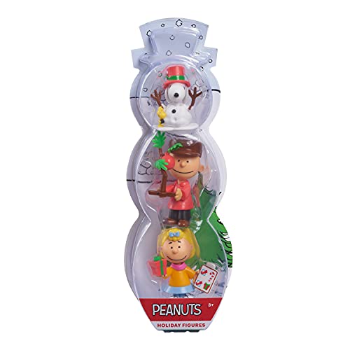 Peanuts 3-Piece Figure Set, Includes Characters Snoopy with Woodstock, Charlie Brown with Tree, and Sally with Present, Kids Toys for Ages 3 Up by Just Play