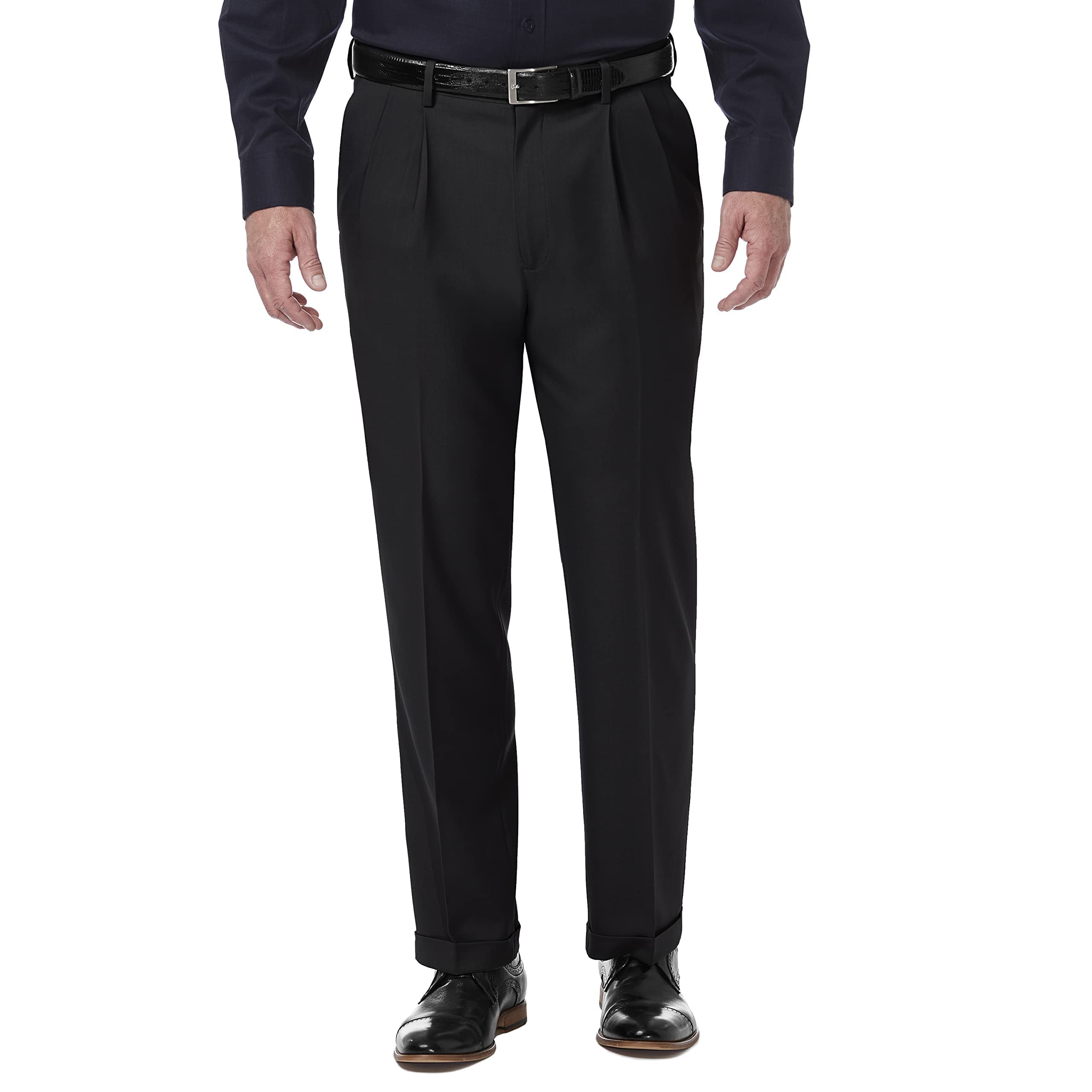 Haggar Mens Premium Comfort Classic Fit Pleat Front Reg. And Big & Tall Sizes Dress Pants, Black, 38W X 30L US