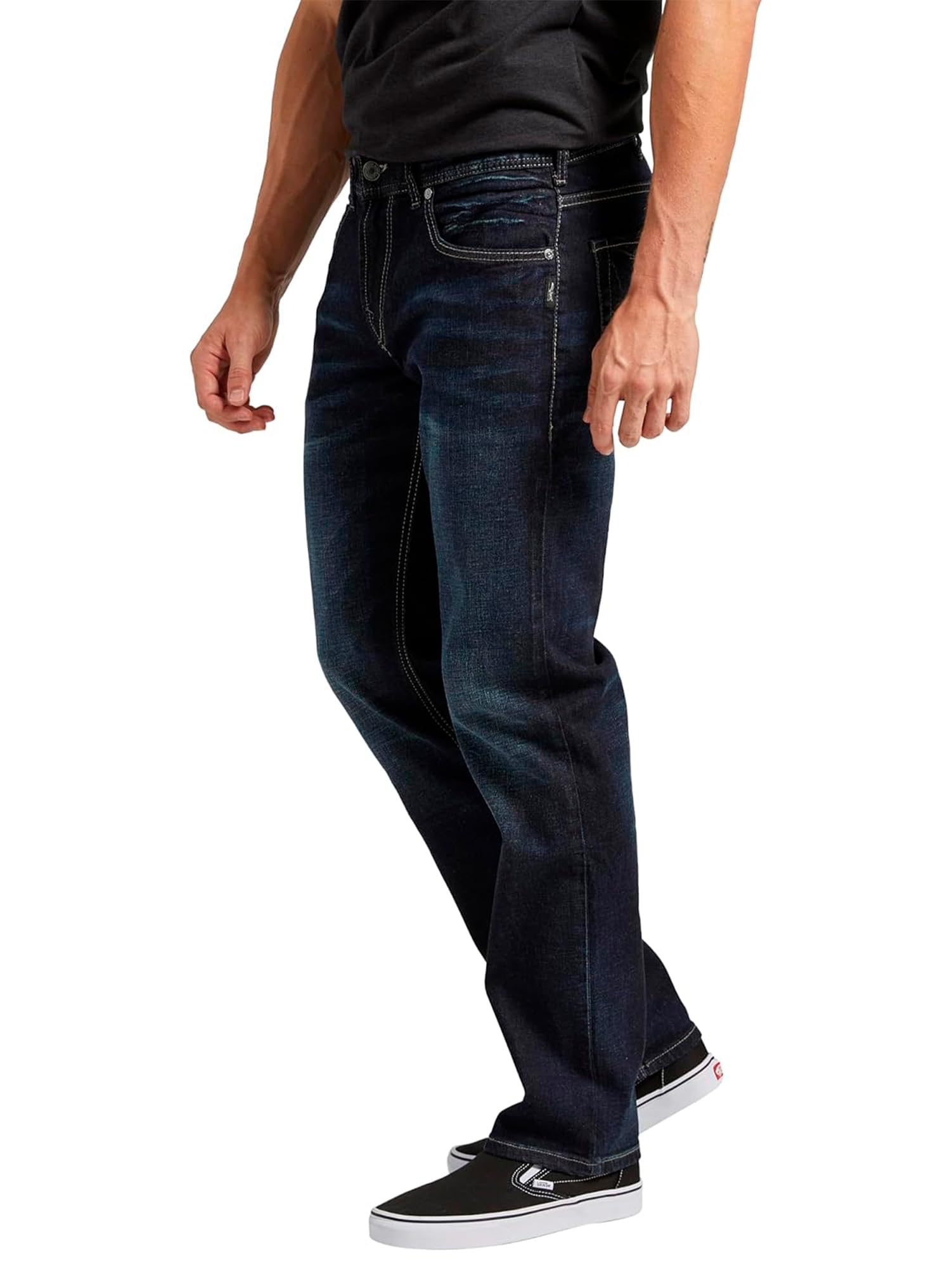 Silver Jeans Co. Men's Allan Slim Fit Straight Leg Jeans, Dark Wash BBS491, 36W x 32L
