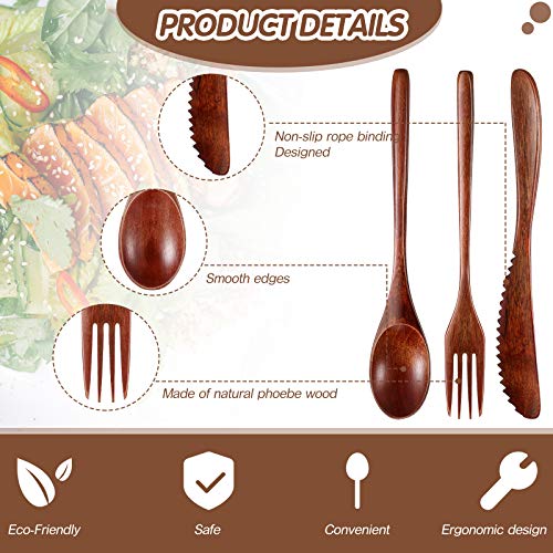 Wooden Spoon Fork Knife Cutlery Set Wooden Dinner Utensil Set Kitchen Wooden Flatware Tableware Cutlery Set Includes Wooden Spoon, Fork, Knife (12 Pieces)