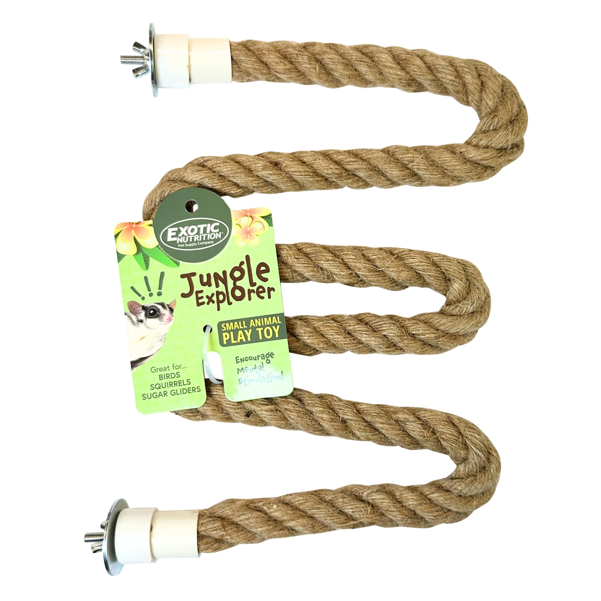 52 Inch Natural Rope (Large) - Flexible Bendable Climbing Rope Perch Cage Accessory Toy - Sugar Gliders, Squirrels, Degus, Marmosets, Monkeys, Parrots, Birds, Rats & Other Small Pets