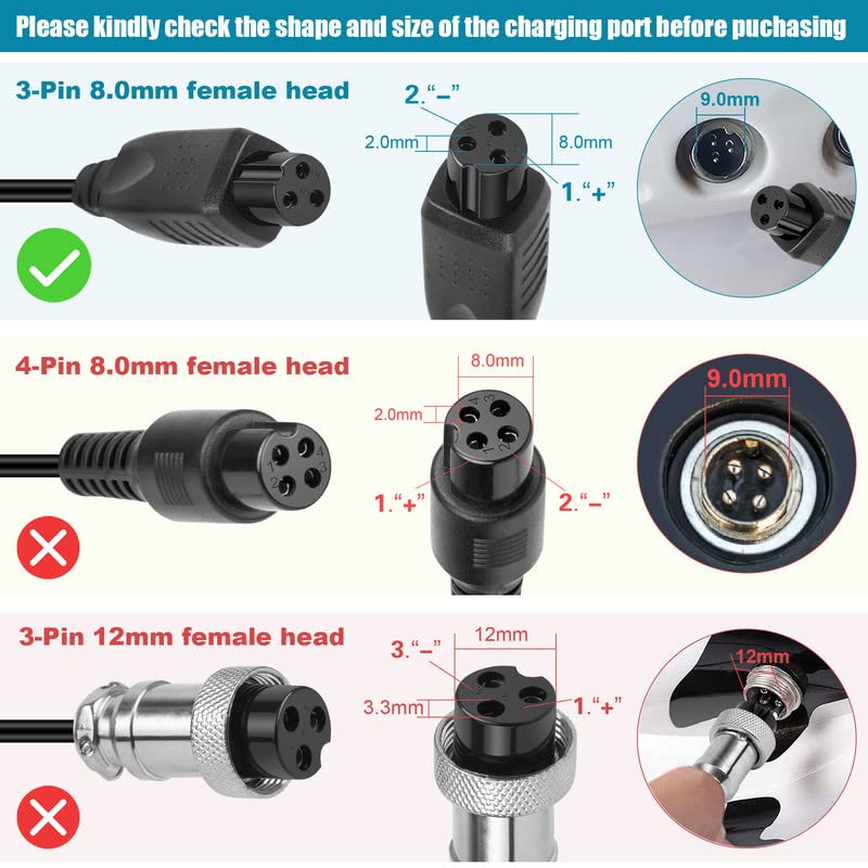 Fancy Buying 42V 2A 3-Prong Inline Connector Battery Charger for 10S Lithium Battery Power Cord Supply, Battery Charger for Electric Scooter