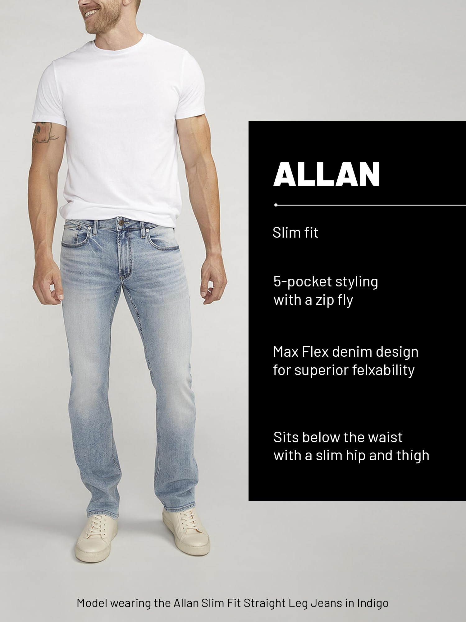 Silver Jeans Co. Men's Allan Slim Fit Straight Leg Jeans, Dark Wash BBS491, 36W x 32L