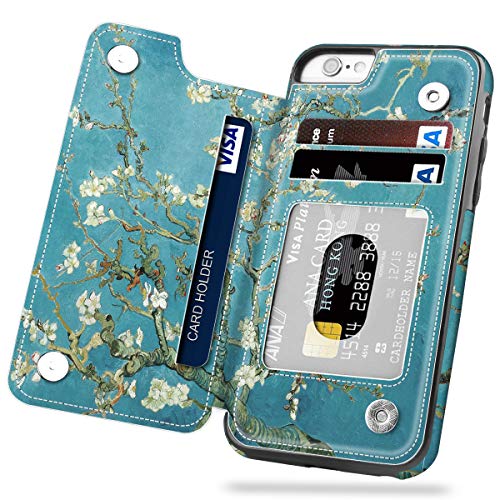 Hoofur iPhone SE 2022 Case, iPhone SE 2020 Case, Slim Fit Premium Leather iPhone 7 Wallet Cases Card Slots Shockproof Folio Flip Protective Defender Shell for iPhone 7/8/SE (Almond Blossom)