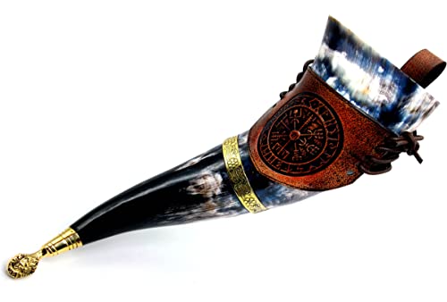 Beer horn mug Game of thrones Brass adorned vikings horn Medieval Drinking Horn with attractive leather belt (HBM-580)