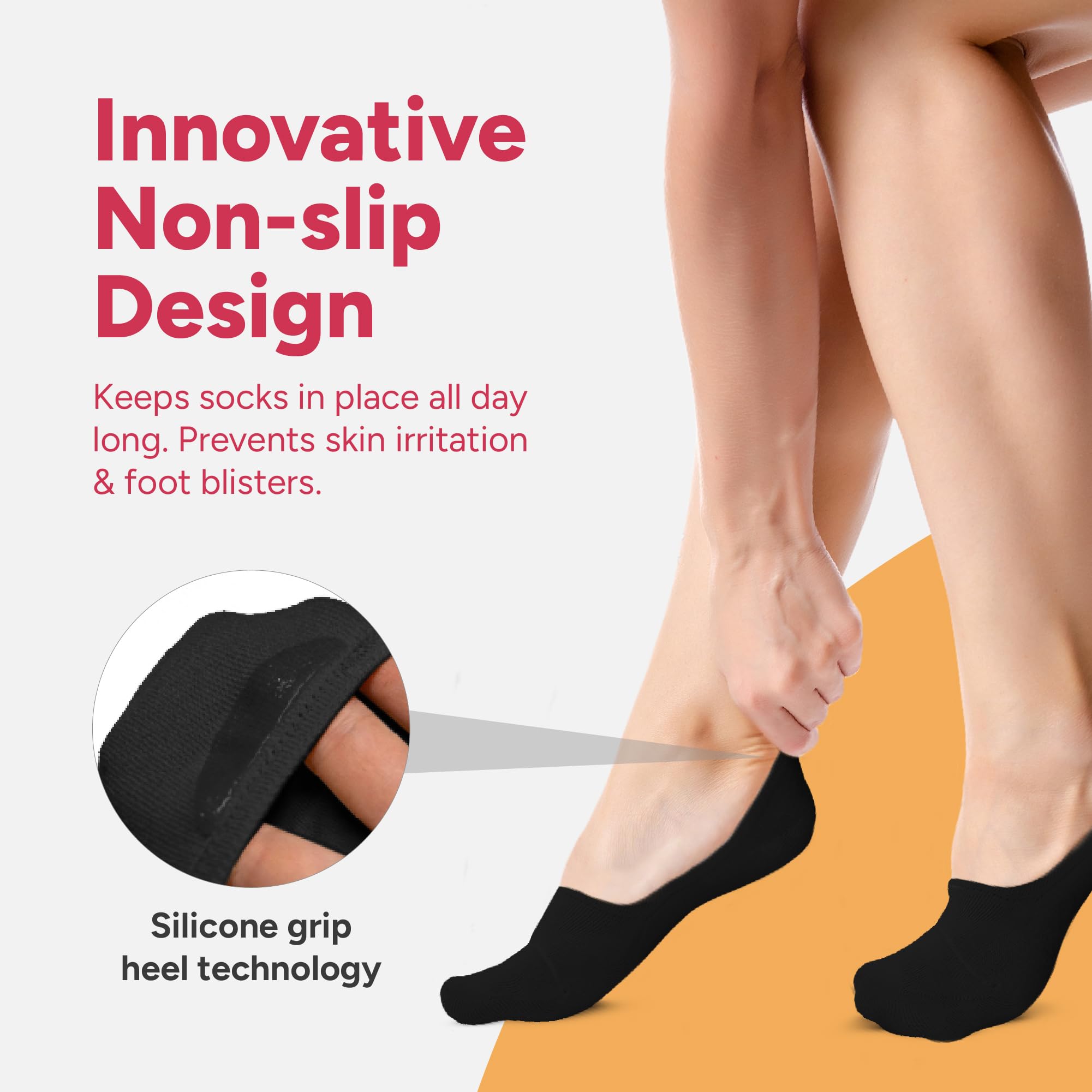 Eedor Women's No Show Socks, Comfy and Breathable Non-Slip, Low Cut Invisible Liner Socks for Casual and Formal Wear, Durable, Soft, Stretchable Fabric - 3 Pairs, Large, Size 8-10 - Black