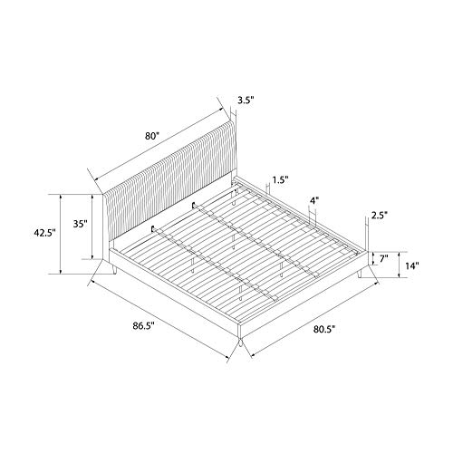 Mr. Kate Daphne Upholstered Headboard and Modern Platform Frame Bed, King, Light Gray Velvet