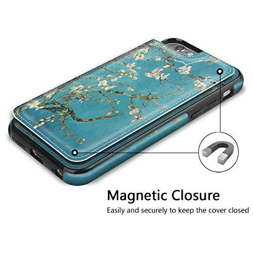 Hoofur iPhone SE 2022 Case, iPhone SE 2020 Case, Slim Fit Premium Leather iPhone 7 Wallet Cases Card Slots Shockproof Folio Flip Protective Defender Shell for iPhone 7/8/SE (Almond Blossom)