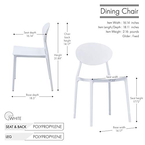 Porthos Home Byron Dining Chairs Set of 2 Made of Durable and Waterproof Plastic, Stackable Design with Round Back and Squarish Seat (Great for Dining Rooms and Kitchens of Every Size)