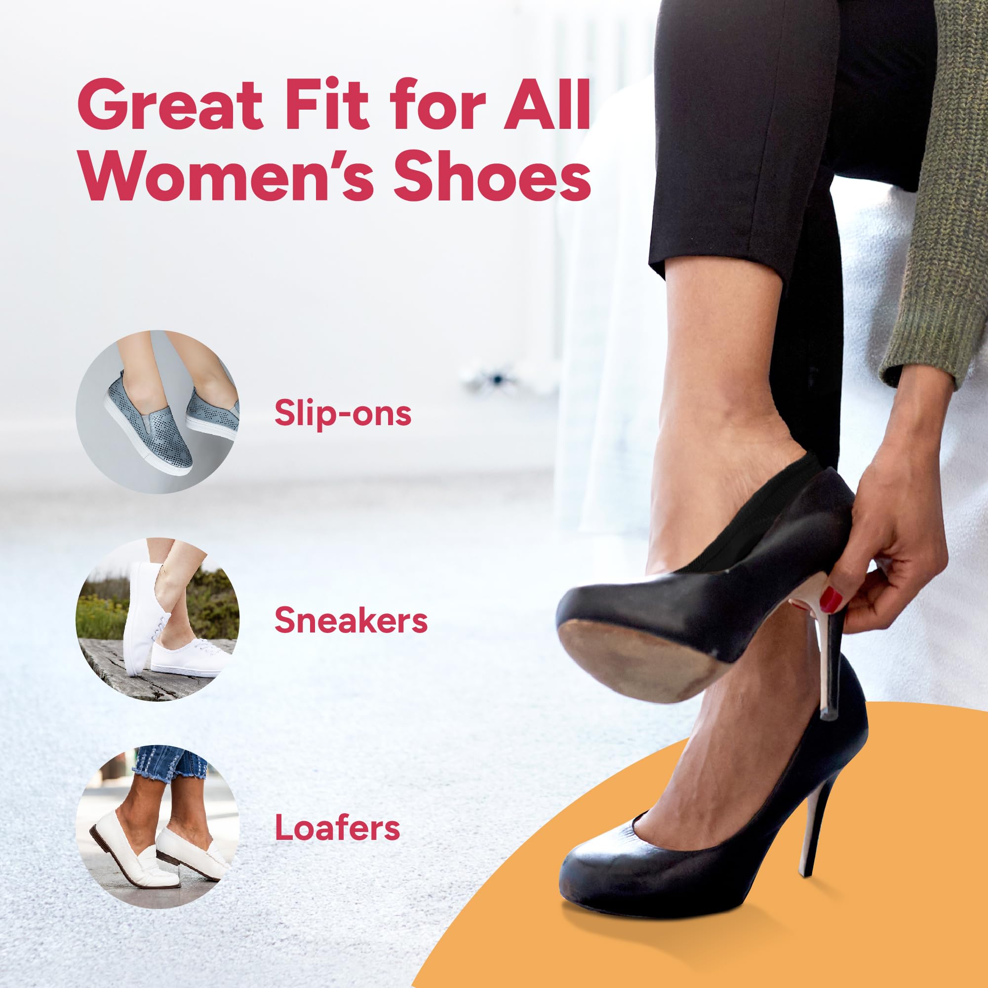Eedor Women's No Show Socks, Comfy and Breathable Non-Slip, Low Cut Invisible Liner Socks for Casual and Formal Wear, Durable, Soft, Stretchable Fabric - 3 Pairs, Large, Size 8-10 - Black