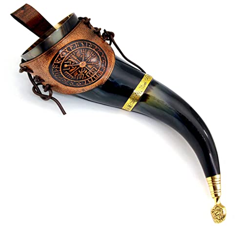 Beer horn mug Game of thrones Brass adorned vikings horn Medieval Drinking Horn with attractive leather belt (HBM-580)