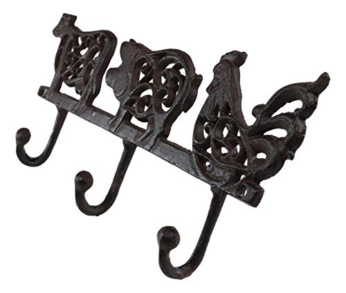Ebros Cast Iron Filigree Scroll Patterns Rustic Barn Animals Chicken Pig and Cow 3 Peg Wall Hooks Western Vintage Farmhouse Multi-Purpose Hanger Plaque for Coats Hats Keys Clothing Towel Pet Leash