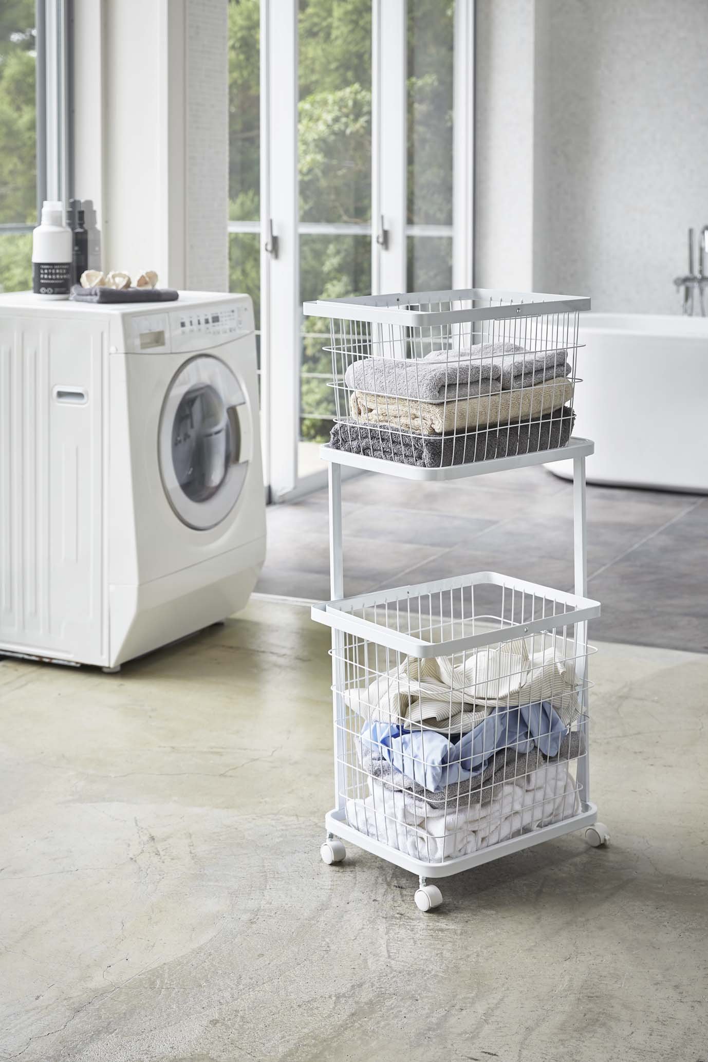 Yamazaki Home Steel Cart for Tower Laundry Basket Wagon, White