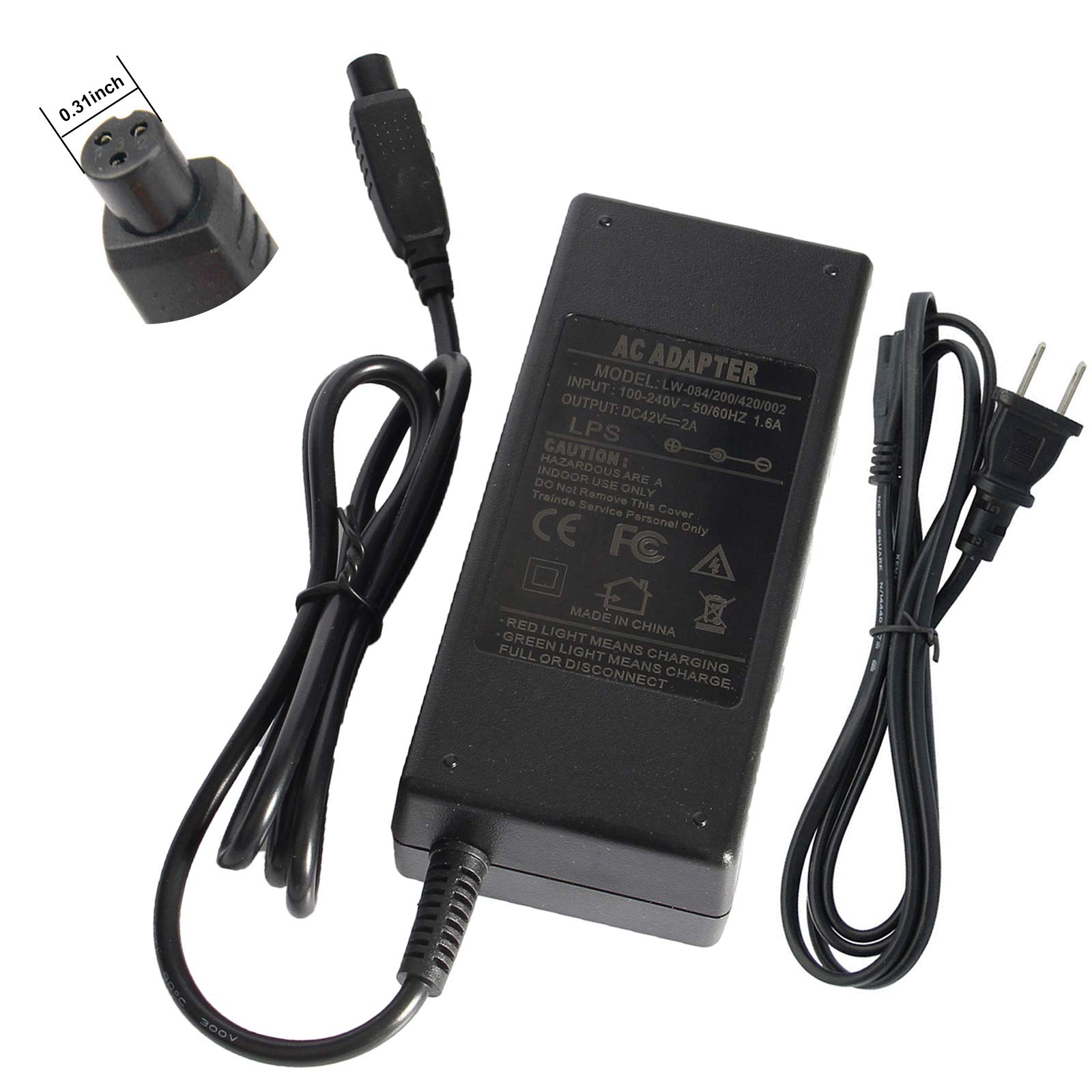 Fancy Buying 42V 2A 3-Prong Inline Connector Battery Charger for 10S Lithium Battery Power Cord Supply, Battery Charger for Electric Scooter