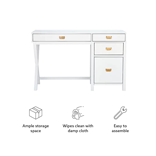 Linon White Modern Classic Side Storage Sadie Desk
