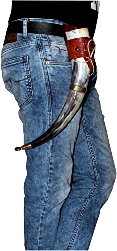 Beer horn mug Game of thrones Brass adorned vikings horn Medieval Drinking Horn with attractive leather belt (HBM-580)