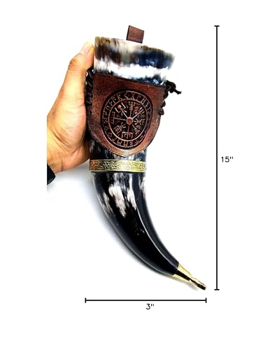 Beer horn mug Game of thrones Brass adorned vikings horn Medieval Drinking Horn with attractive leather belt (HBM-580)